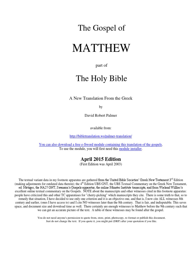 Gospel of Matthew | PDF | John The Baptist | Christianity