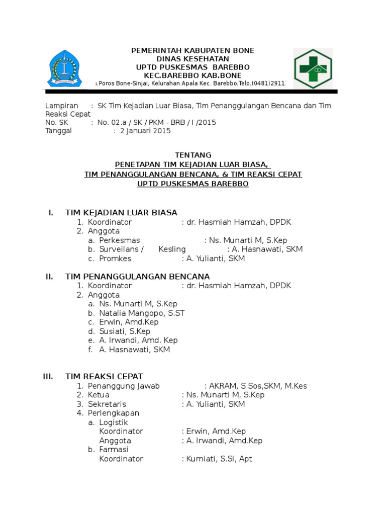 02.a-SK Tim KLB, Bencana, ReaksiCepat | PDF