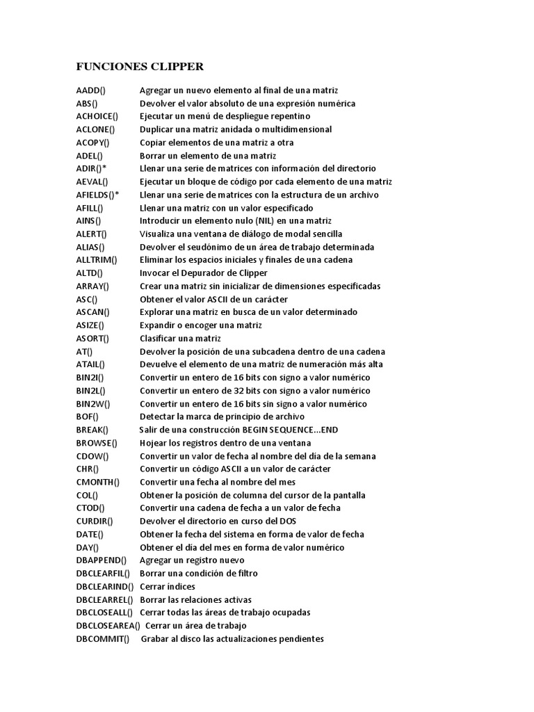 Guía de funciones de Clipper: referencia completa de funciones estándar ...