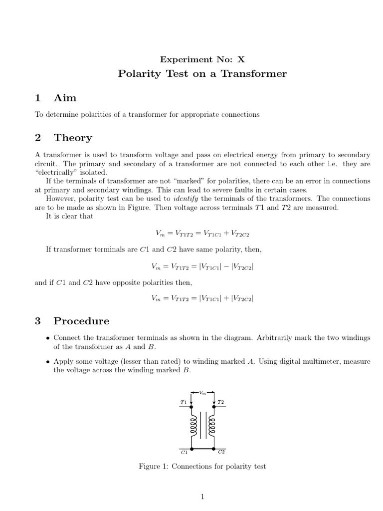 Transformer Polarity Test Procedure | PDF