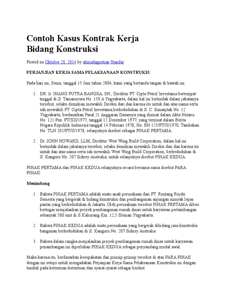 Contoh Kontrak Kerja | PDF