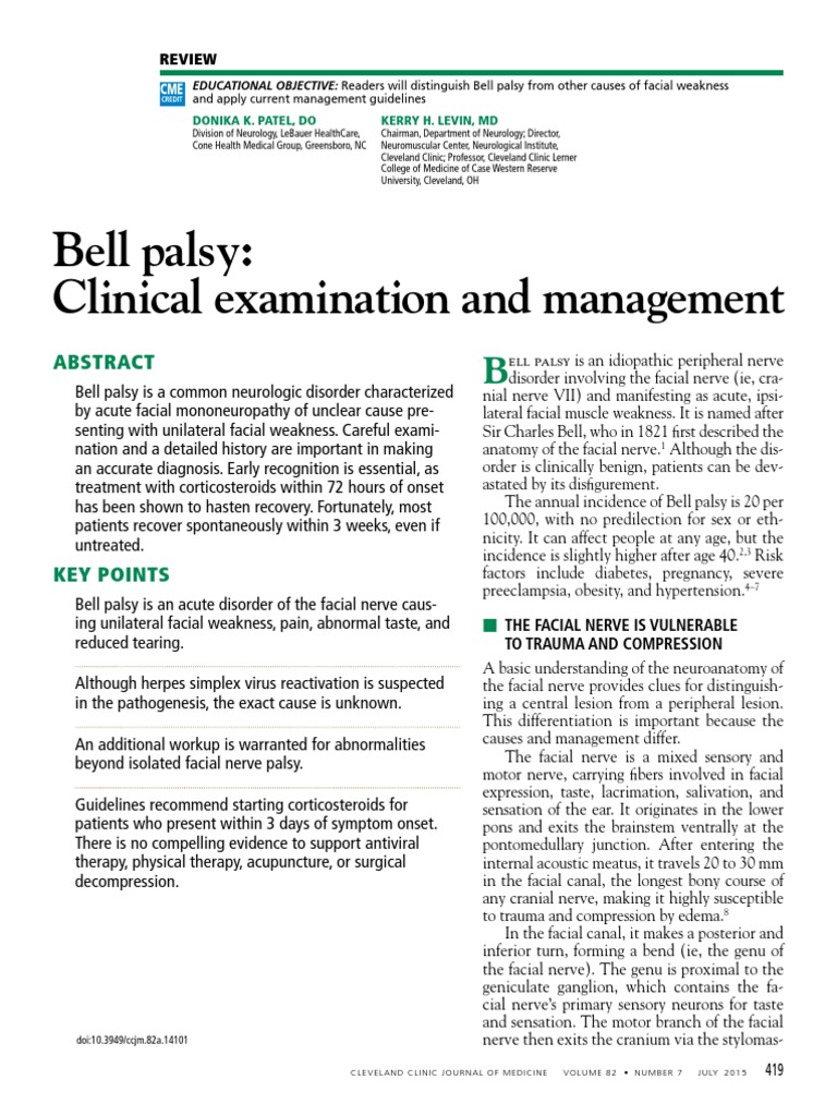 Bell Palsy: Clinical Examination and Management: Review | PDF