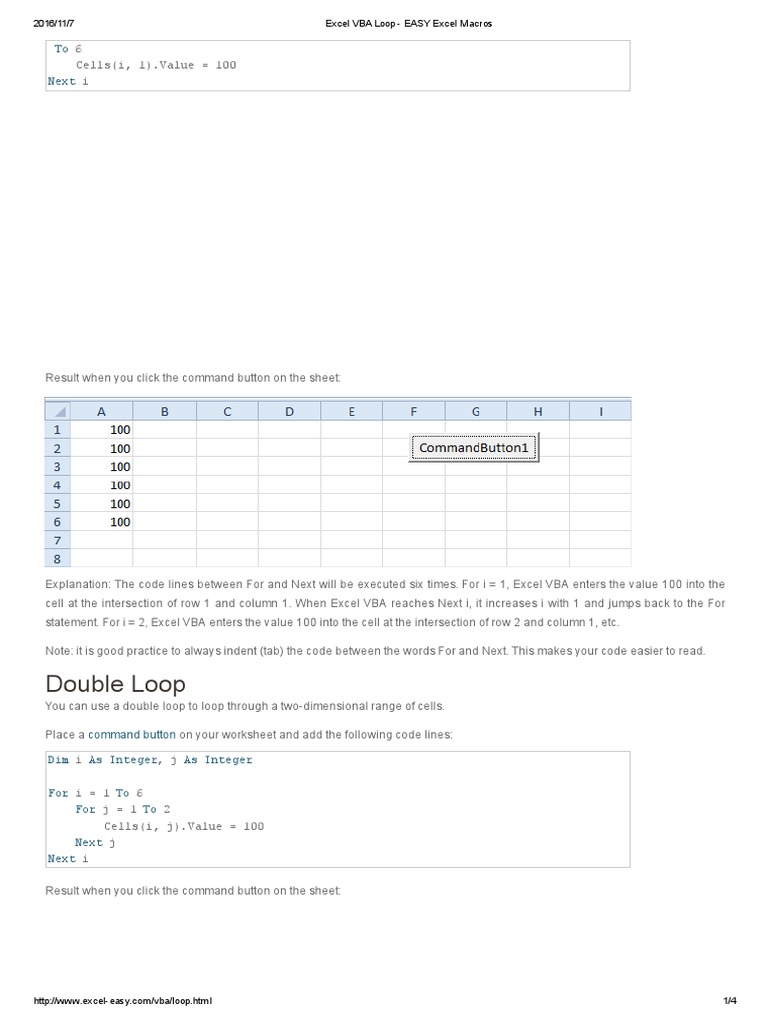 Excel VBA Loop - EASY Excel Macros | PDF | Microsoft Excel | Control Flow Excel VBA Loop - EASY Excel Macros | PDF | Microsoft Excel | Control Flow