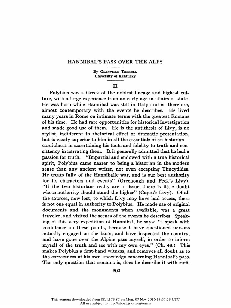 Hannibal's Pass Over The Alps | PDF | Hannibal | Alps