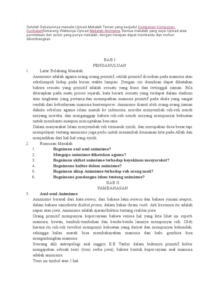Animisme Slide 2 | PDF | Filsafat