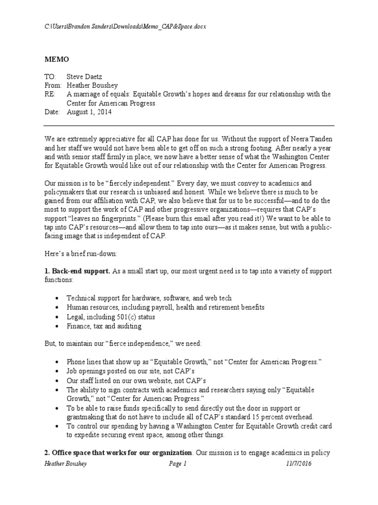 2016.11.07 - CAP Memo | PDF | Center For American Progress | Business
