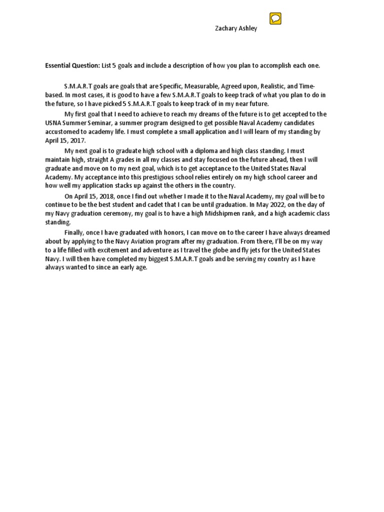 Five Goals Paragraph Zachashleyfinal Edited Graded | PDF
