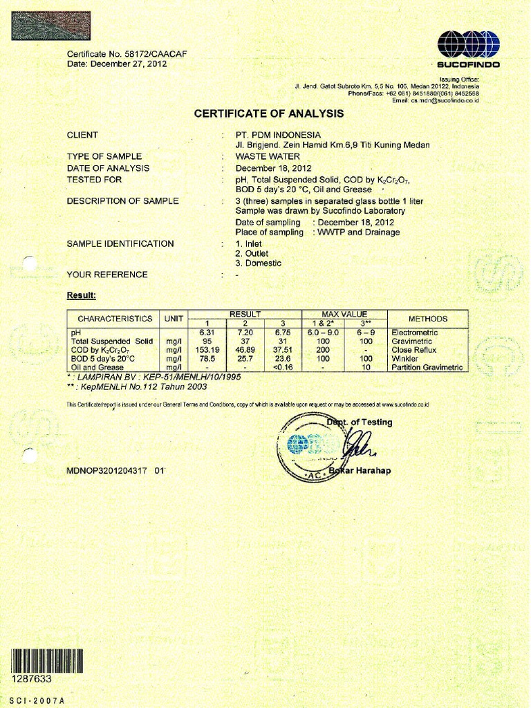 CoA Waste Water Jul2012-Mar201300004 | PDF