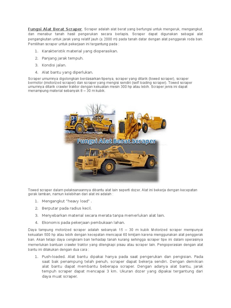 Fungsi Alat Berat Scraper | PDF