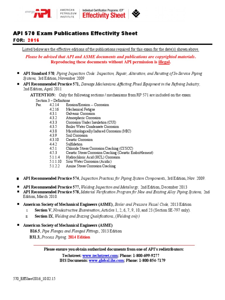 API 570 Exam Publications Effectivity Sheet | PDF | Technology ...
