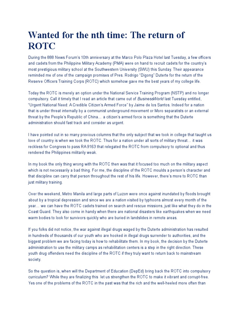 Military Training | PDF | Reserve Officers' Training Corps | Cadet