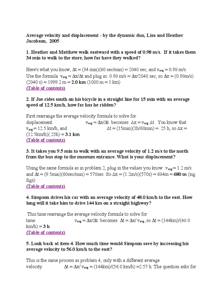 Average Velocity and Displacement | PDF