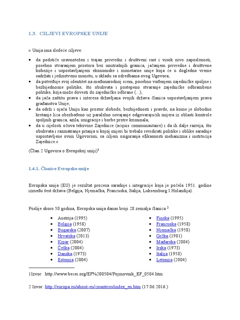 Ciljevi Evropske Unije | PDF