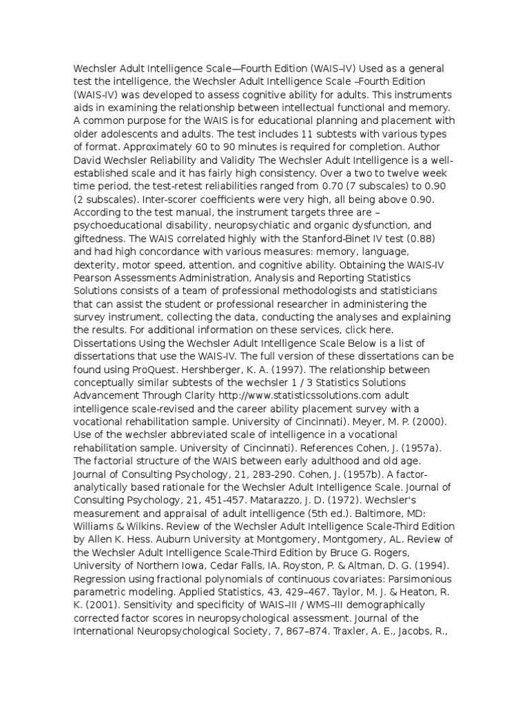 Wechsler Adult Intelligence Scale | PDF | Wechsler Adult Intelligence ...
