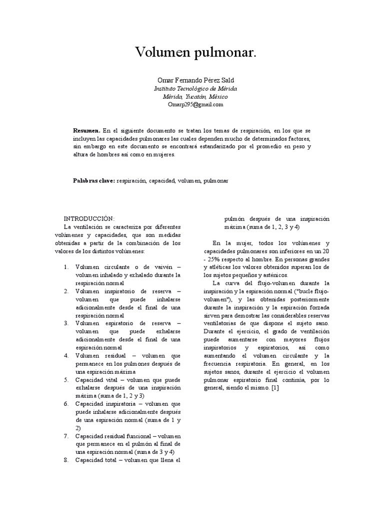Volumen Pulmonar | PDF | Sistema respiratorio | Pulmón