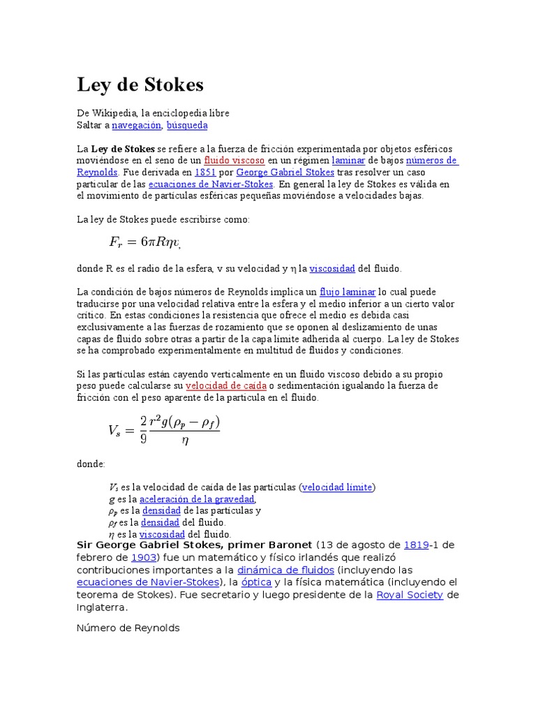 Ley de Stokes | PDF | Numero Reynolds | Movimiento (física)