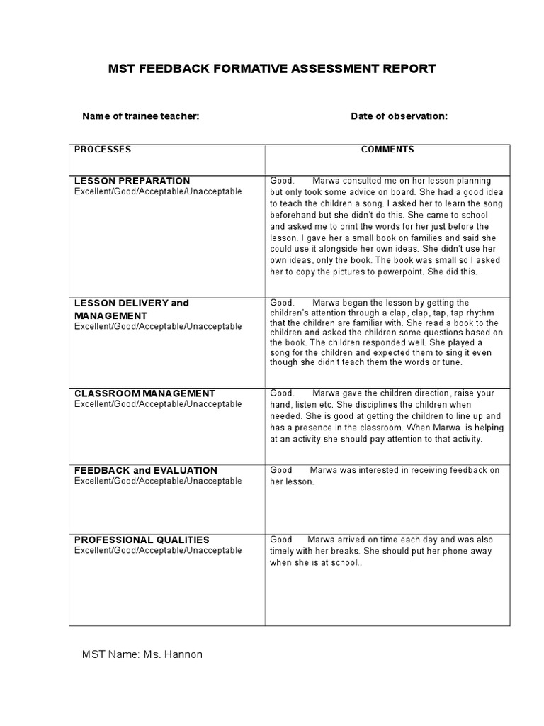 Marwa Formative Assessment Report | PDF | Language Arts & Discipline ...