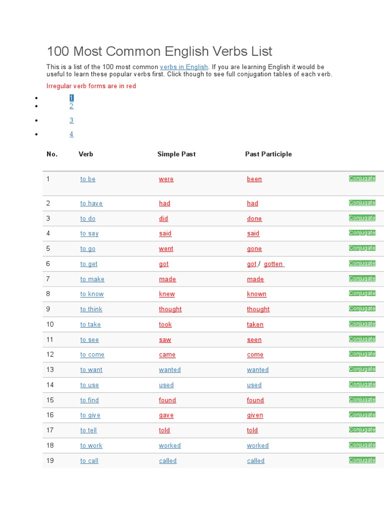 Una Manuteno 100 Most Common Verbs In English Journal Of 100 Days By