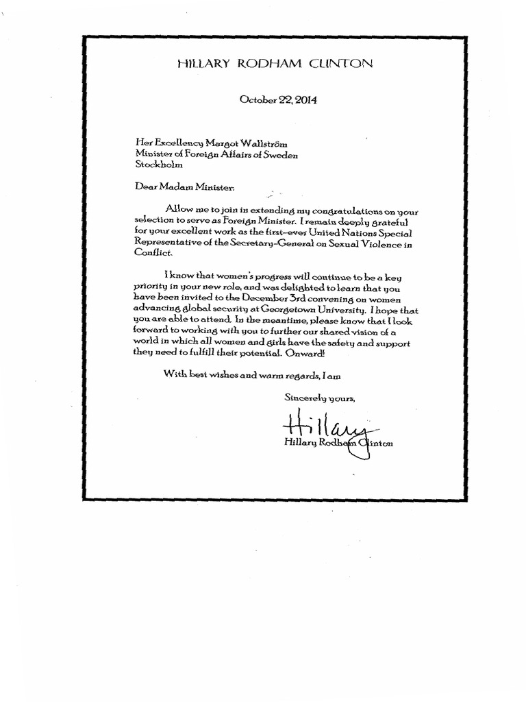Letter From Hillary R Clinton | PDF