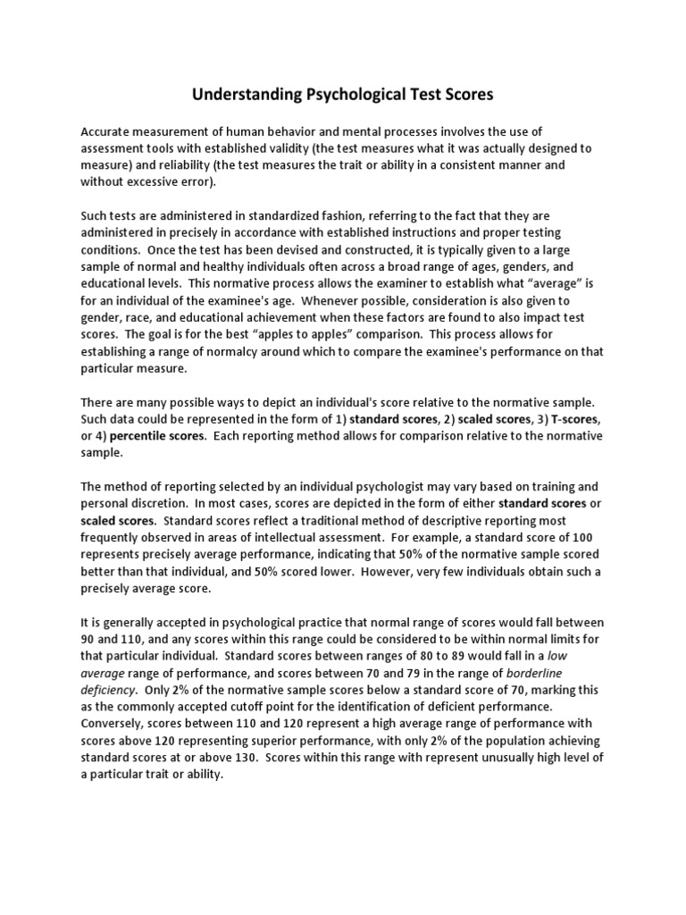 Understanding Psychological Test Scores | PDF | Psychological Testing ...
