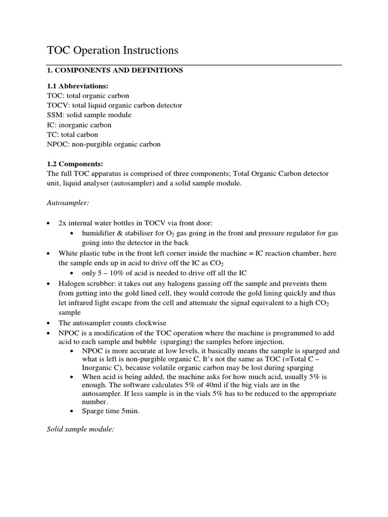 TOC SHIMADZU Operation Instruction | PDF | Total Organic Carbon ...