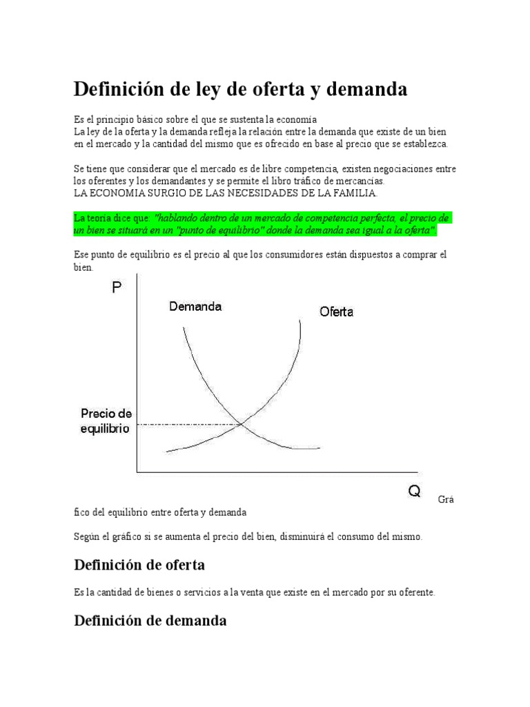 Definición de Ley de Oferta y Demanda | Oferta (economía) | Mercado ...