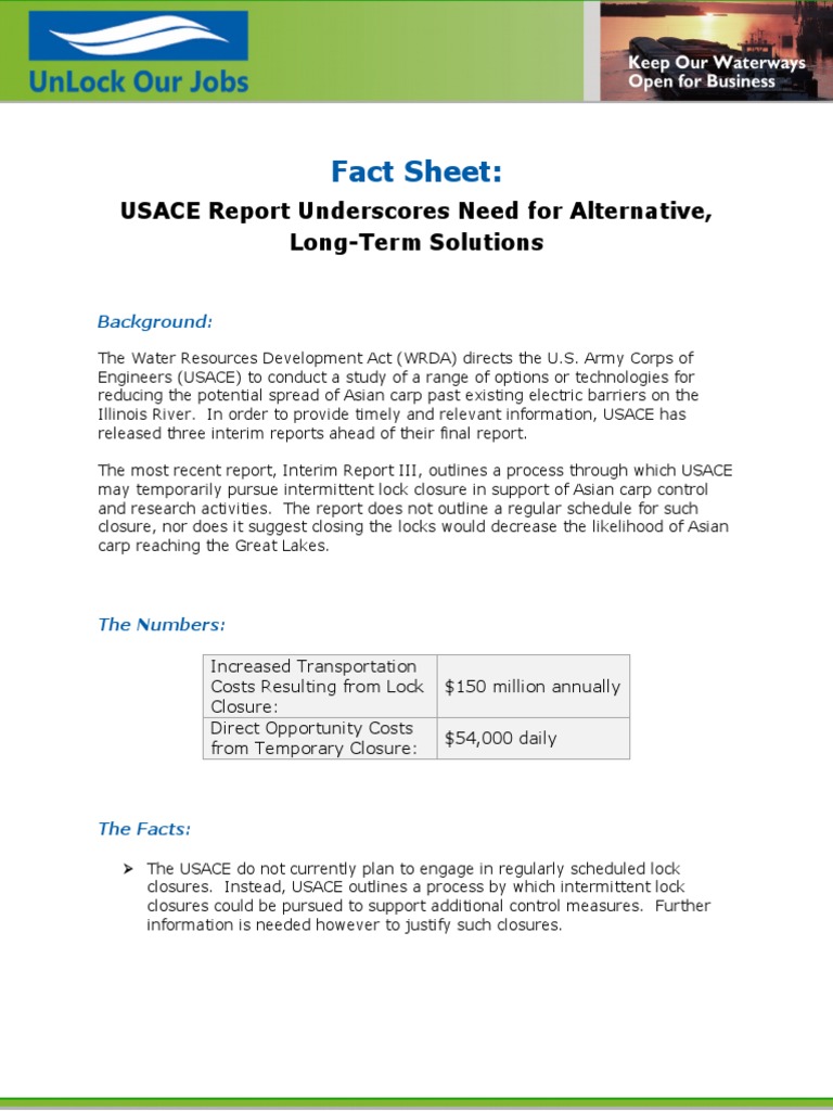 Fact Sheet:: USACE Report Underscores Need For Alternative, Long-Term ...