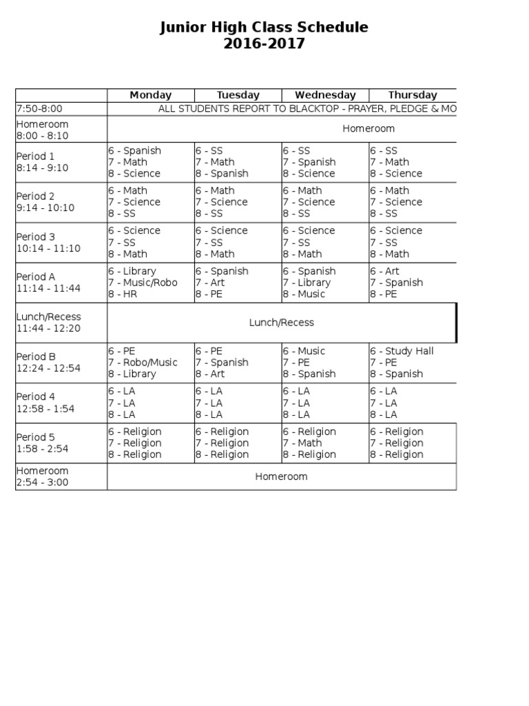 2016 Junior High Schedule | PDF