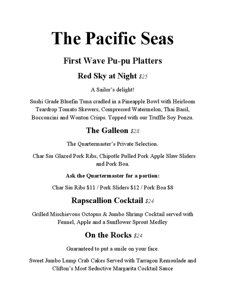 Pacific Seas Combined Menus 9-22-16 | PDF | Alcoholic Drinks | Drink