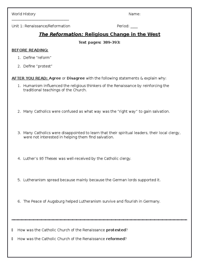 Religious Change in the Renaissance & Reformation | PDF