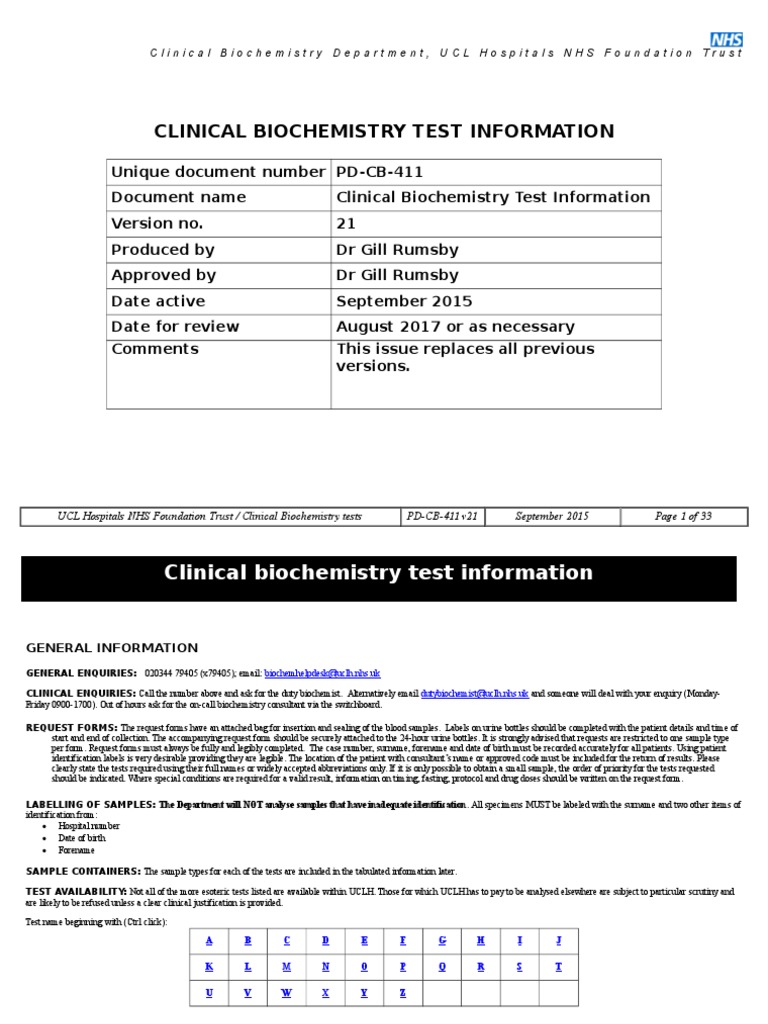 Clinical Biochemistry Test Guidelines | PDF | Glycated Hemoglobin ...