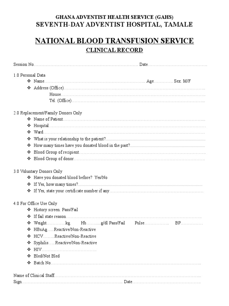 Blood Transfusion-Donor Record | PDF