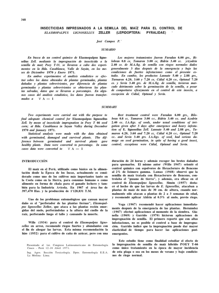 Impregnar Insecticida A La Semilla Control de Elasmopalpus PDF | PDF ...