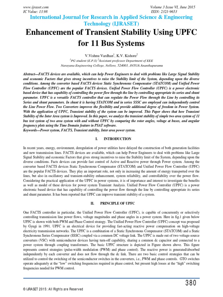 Enhancement of Transient Stability Using UPFC For 11 Bus Systems | PDF | Electric Power System ...