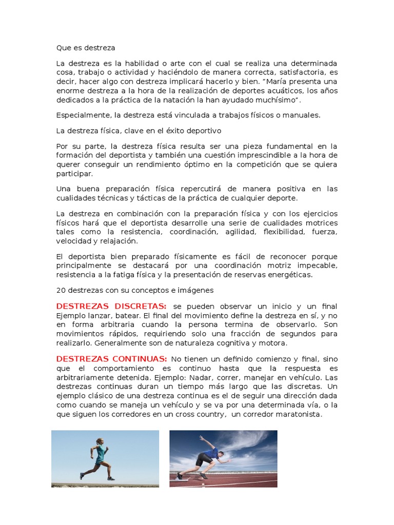 Definición y tipos de destreza física | PDF | Natación humana | Deportes