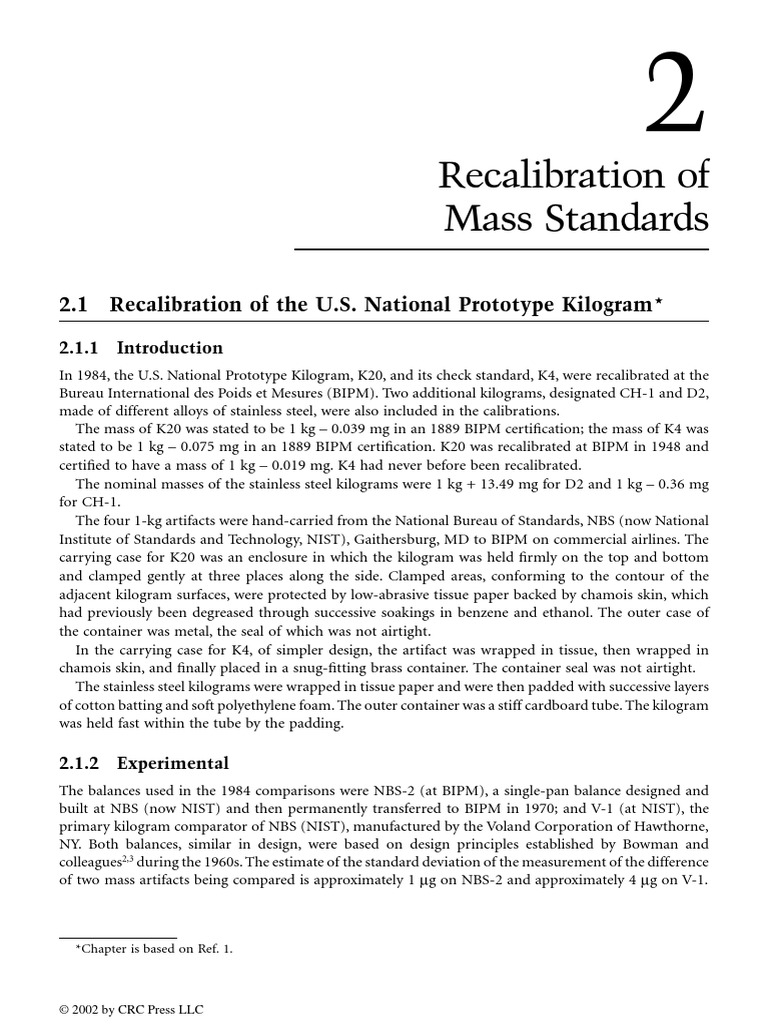 Recalibration of Mass Standards: 2.1 Recalibration of The U.S. National ...