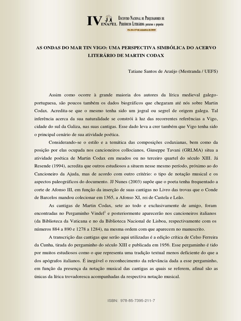 O Mar de Vigo na Obra de Martin Codax | PDF | Mar | Alta Idade Média