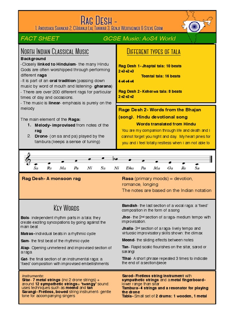 Rag Desh - Fact Sheet | PDF | Musical Forms | Musical Instruments
