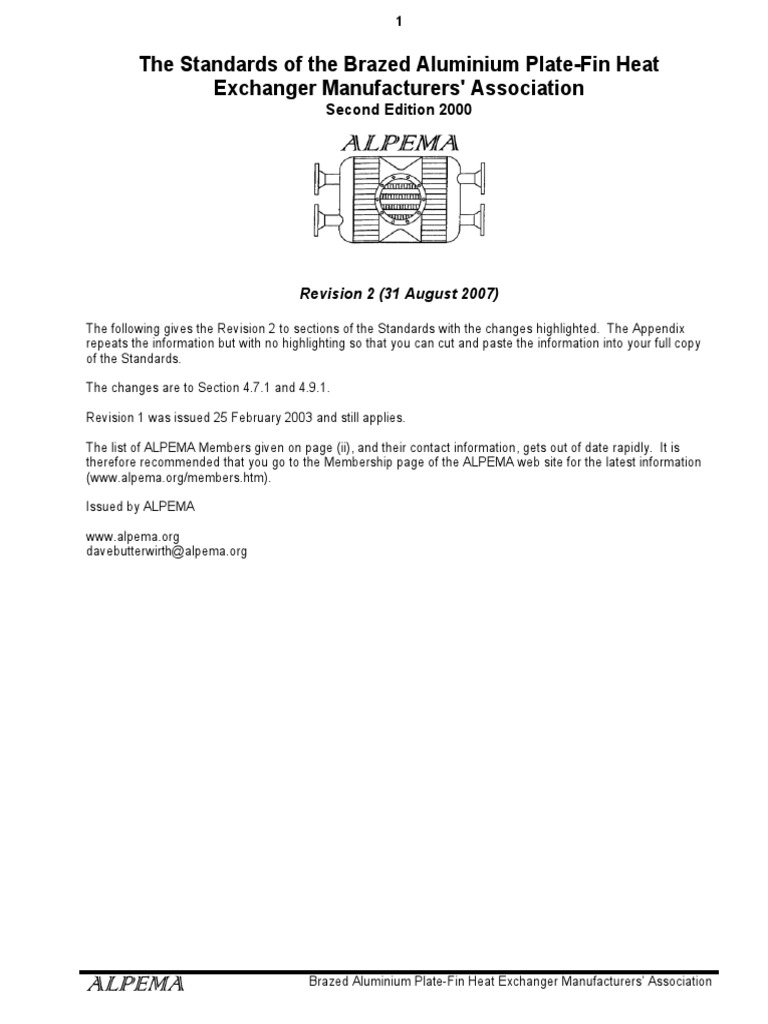 ALPEMA Normas (2000 - Rev. 1 e 2 de 2003 e 07) | PDF | Heat Exchanger ...