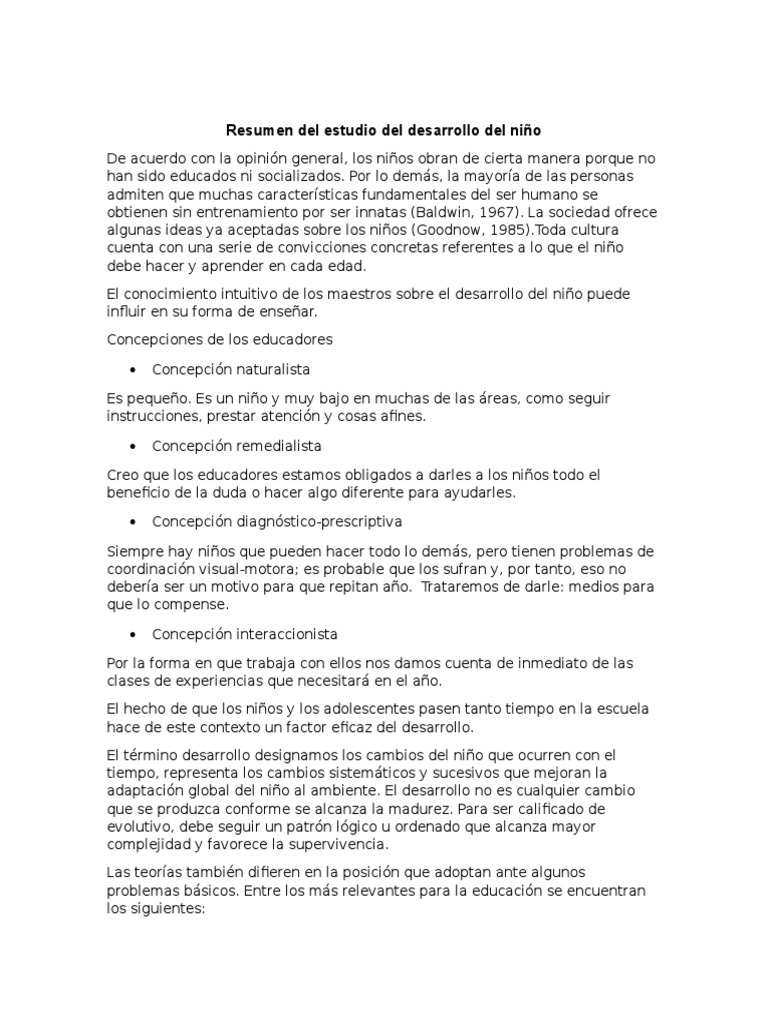 Resumen Del Estudio Del Desarrollo Del Niño Judith Meece | PDF ...