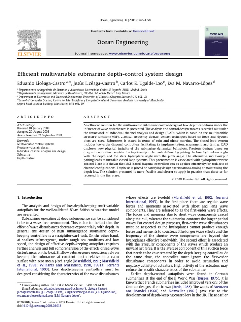 Efficient Multivariable Submarine Depth-Control System Design PDF | PDF | Control Theory ...