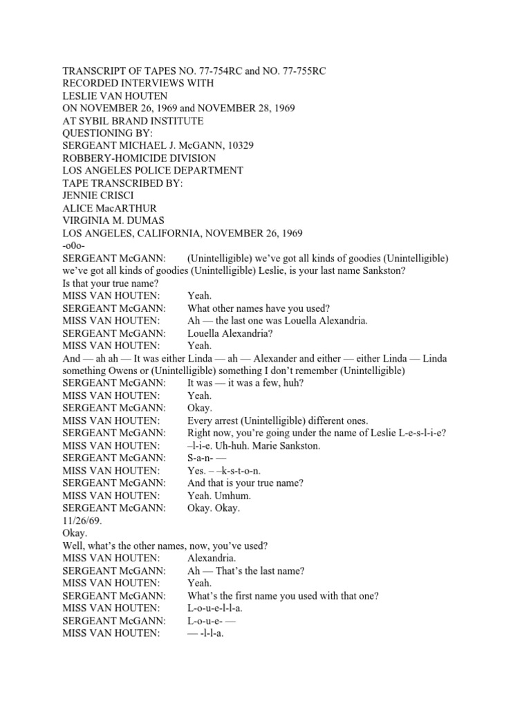 Transcript of Van Houten Police Interview | PDF | Land Vehicles ... Transcript of Van Houten Police Interview | PDF | Land Vehicles ...