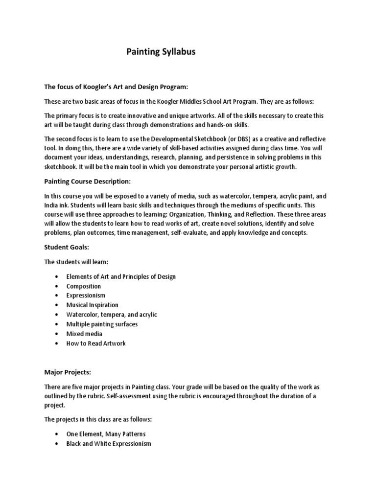 Painting Syllabus: The Focus of Koogler's Art and Design Program | PDF ...