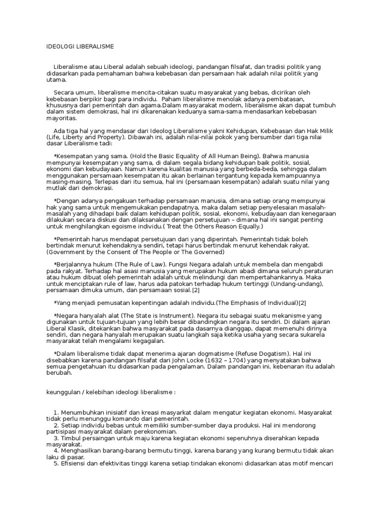 Ideologi Liberalisme | PDF | Politik