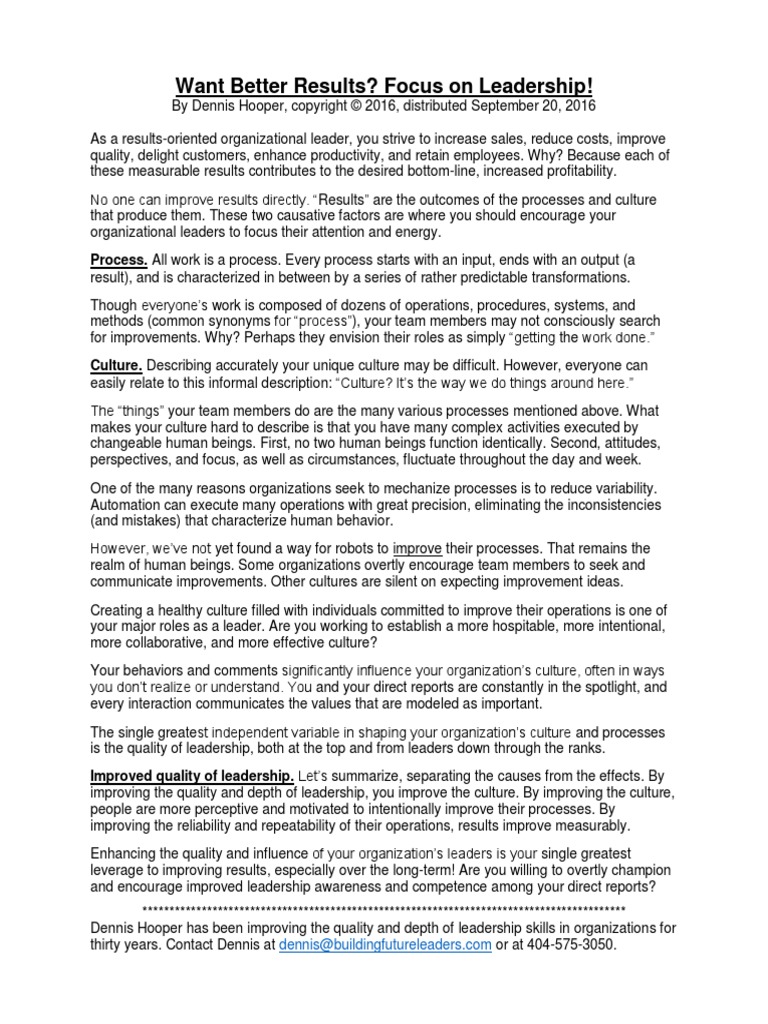 Want Better Results - Focus On Leadership | PDF | Leadership | Applied ...