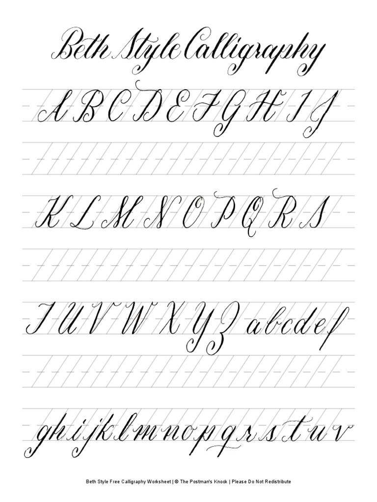 Beth Style Standard Calligraphy Worksheet 1 | PDF