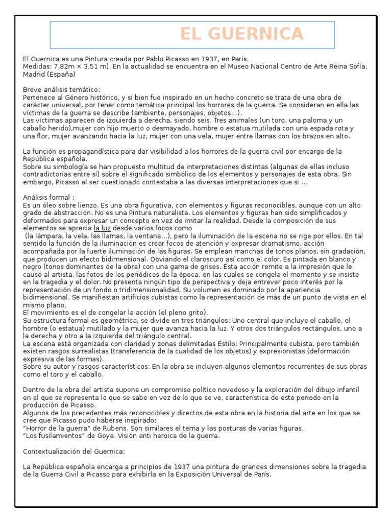 El Guernica Es Una Pintura Creada Por Pablo Picasso en 1937 | PDF ...