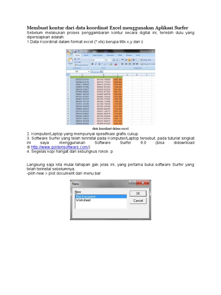 Membuat Kontur Dari Data Koordinat Excel Menggunakan Aplikasi Surfer | PDF