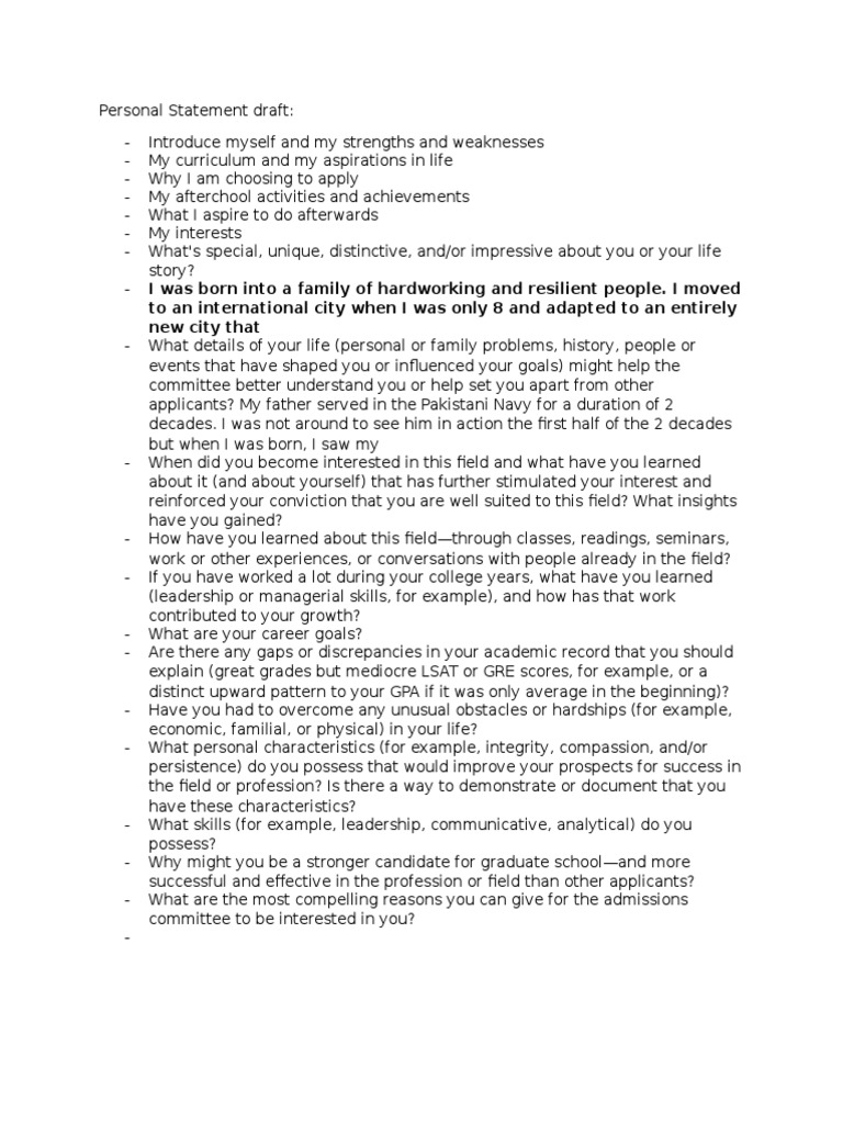 Compelling Personal Statement Draft | PDF