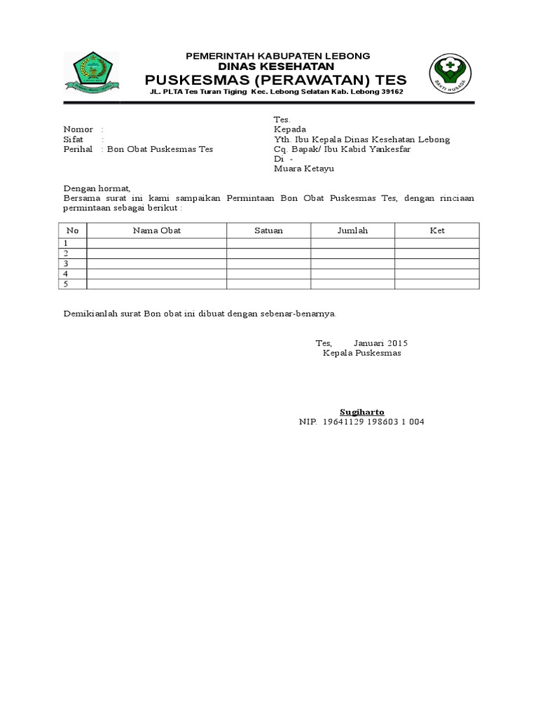 Surat BON Obat | PDF